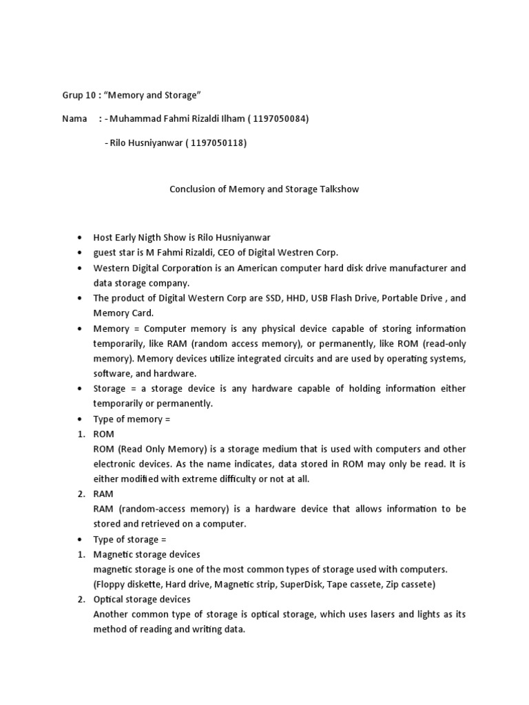 Conclusion Memory&storage | PDF | Computer Data Storage | Usb Flash Drive