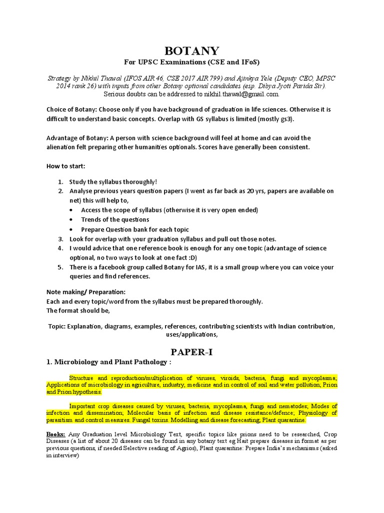 Strategy For Botany Optional in UPSC Exams | PDF | Cell (Biology) | Gene