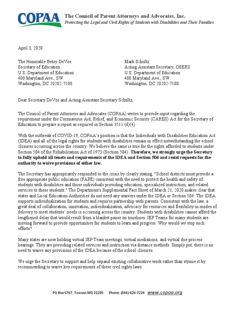 Disabilities Letter 2 | Download Free PDF | Section 504 Of The ...