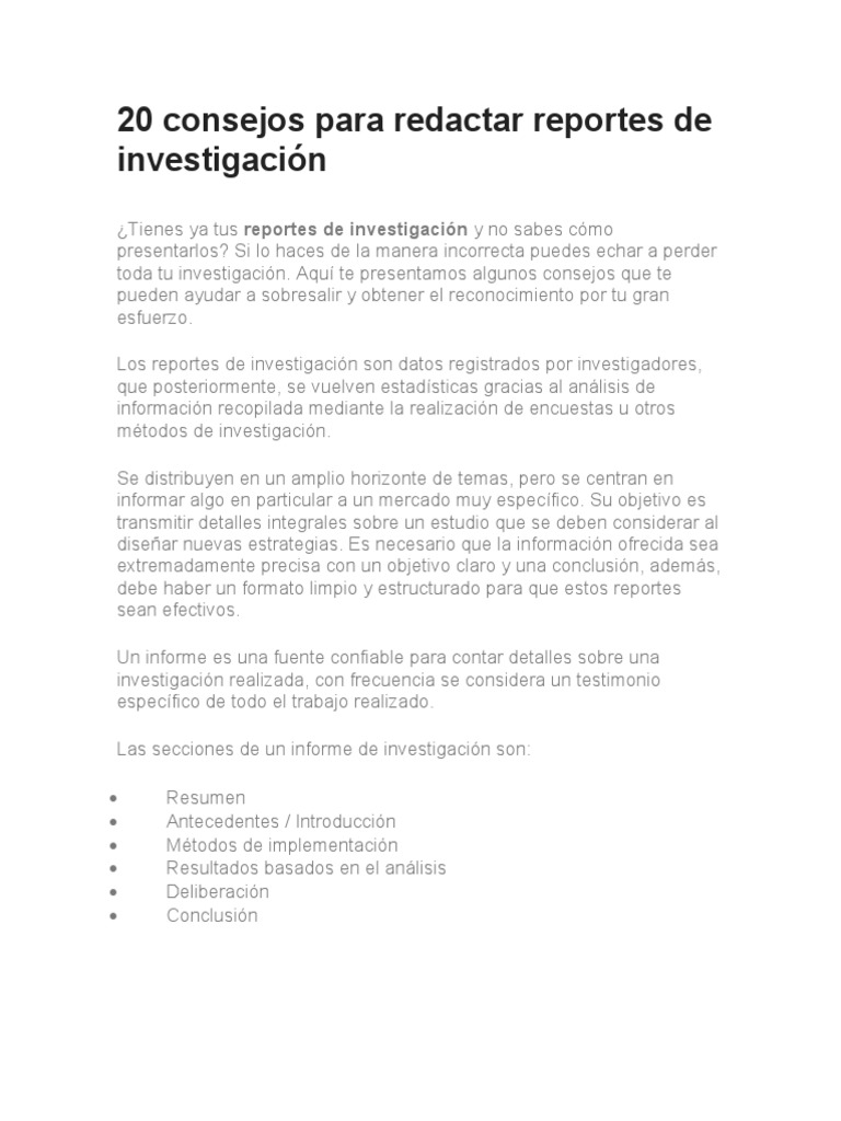 20 Consejos para Redactar Reportes de Investigación | PDF | Información ...
