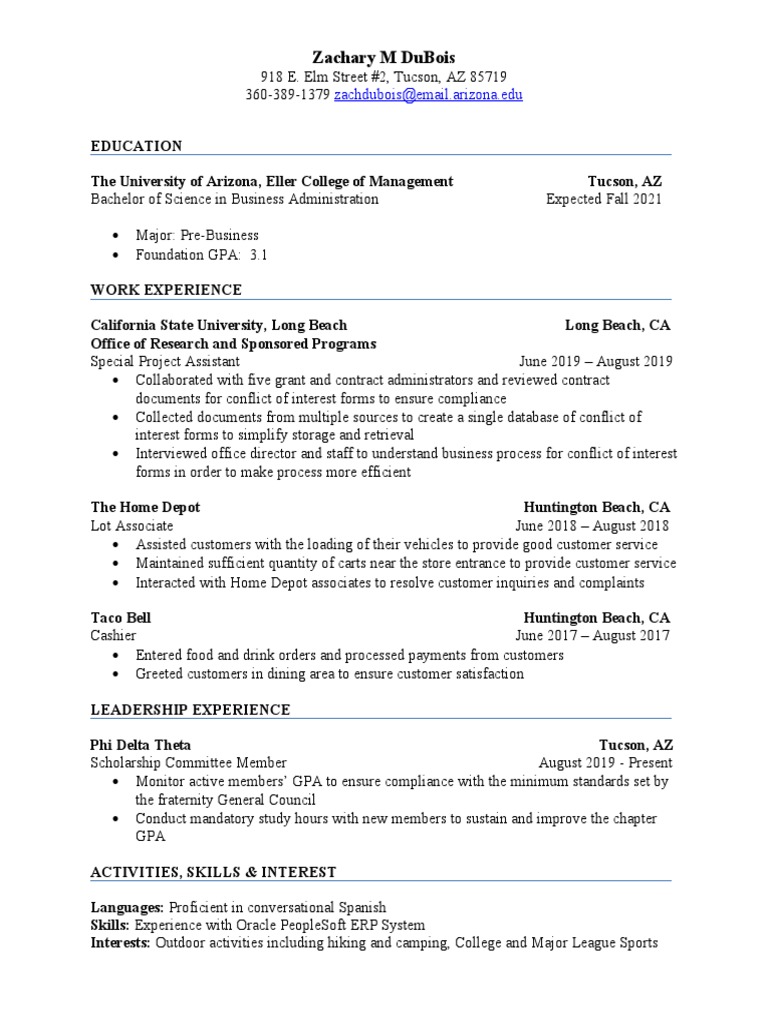 Zach Dubois Resume Nov 2019 | PDF | Business
