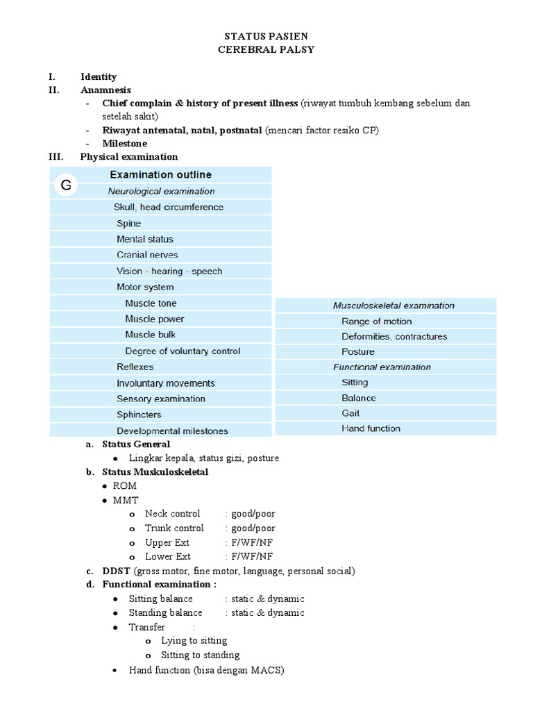 A Comprehensive Examination of a Patient with Cerebral Palsy Covering ...