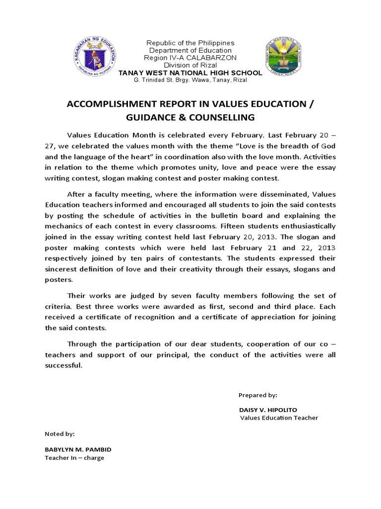 Accomplishment Report in ESP | PDF