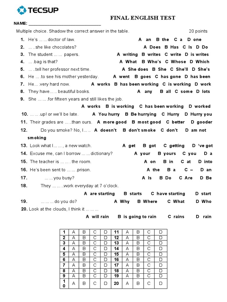 Final English Test | PDF