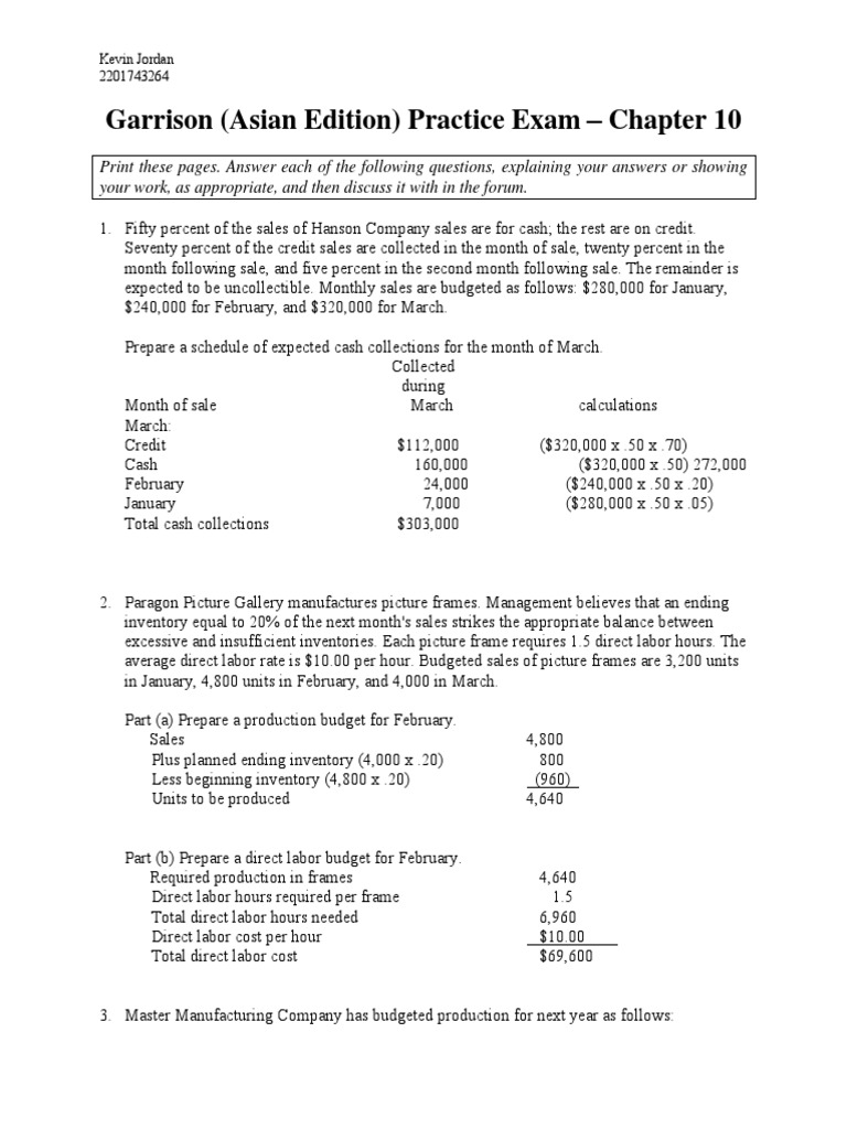 Garrison (Asian Edition) Practice Exam - Chapter 10 | PDF | Pound (Mass ...