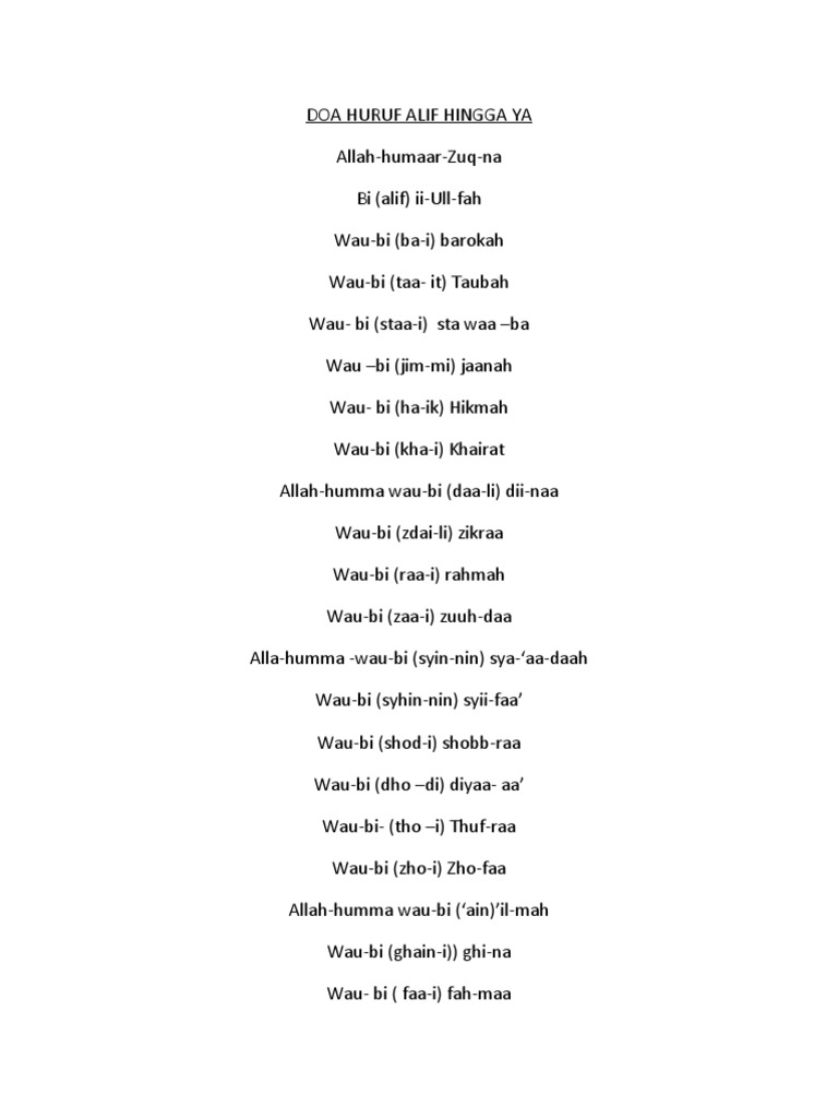 Doa Huruf Alif Hingga Ya | PDF