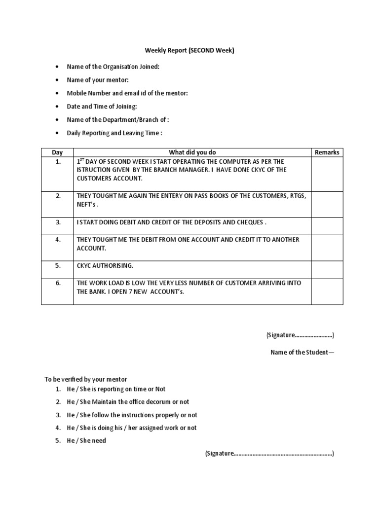 Weekly Report Format | PDF | Financial Technology | Finance & Money ...