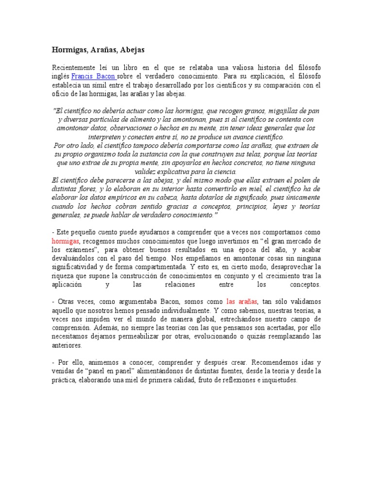 Hormigas, Arañas y Abejas | PDF | Hormiga | Teoría