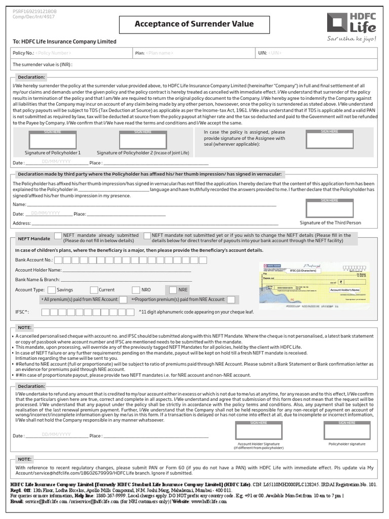 Acceptance of Surrender Value PDF | PDF | Insurance | Service Industries