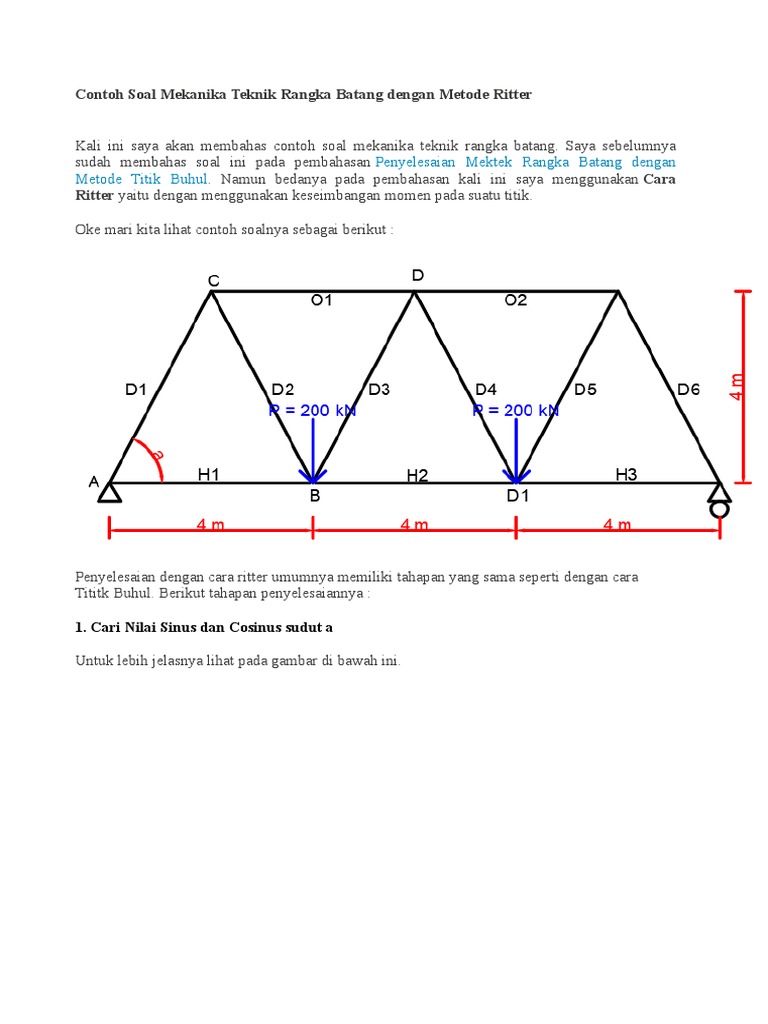 Contoh Soal Mekanika Teknik Rangka Batang Dengan Metode | PDF