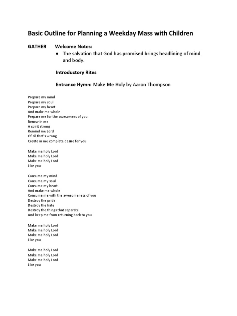 Weekday Mass Guide for Children | PDF | Mass (Liturgy) | Eucharist
