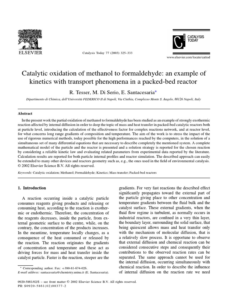 Catalytic Oxidation of Methanol To Formaldehyde: An Example of Kinetics ...