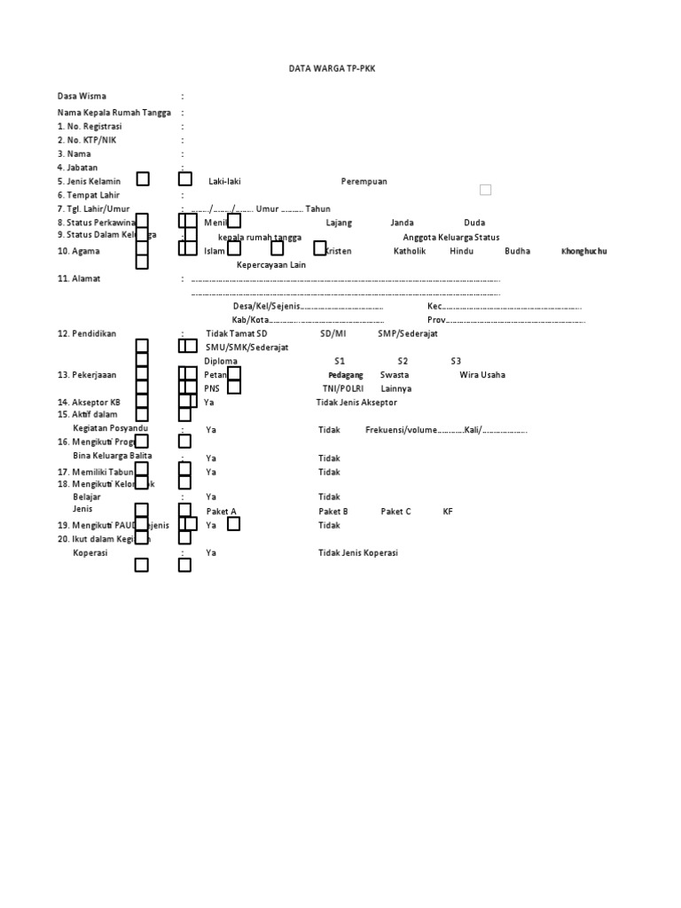 Data Warga TP-PKK | PDF