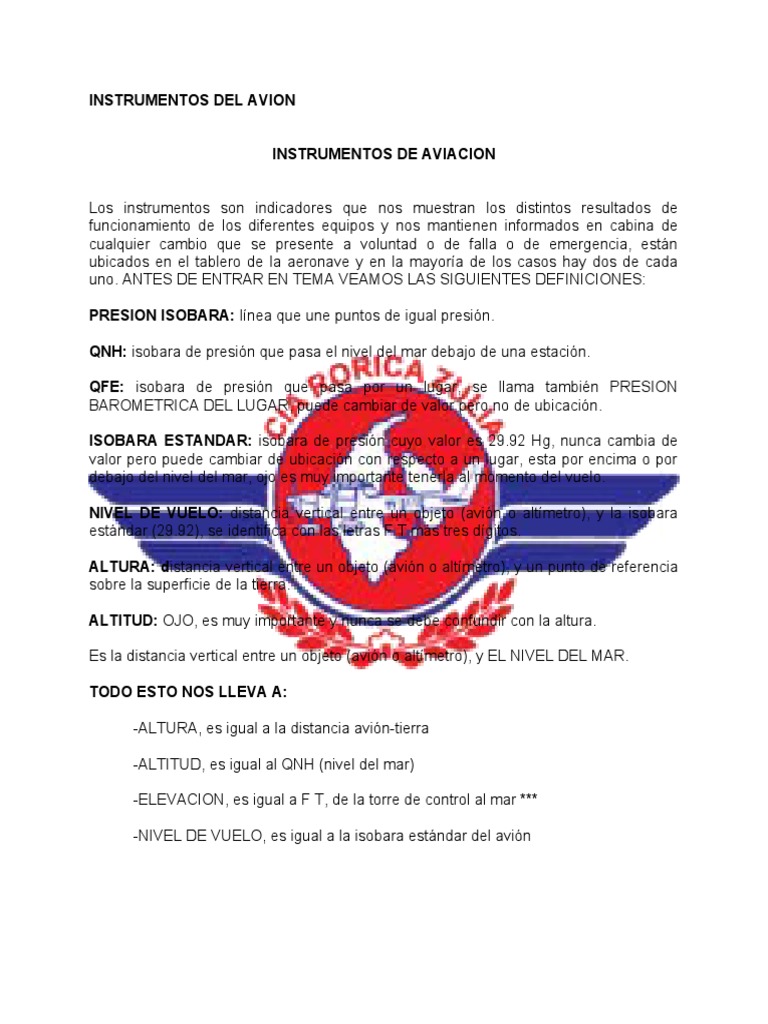 Instrumentos Del Avion | PDF | Altímetro | Vacío