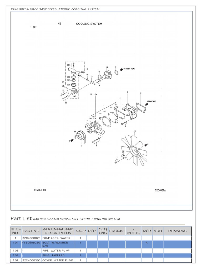 Part List: REF.-No. Part No. Part Name and Description S4Q2 R/P SEQ CNG ...