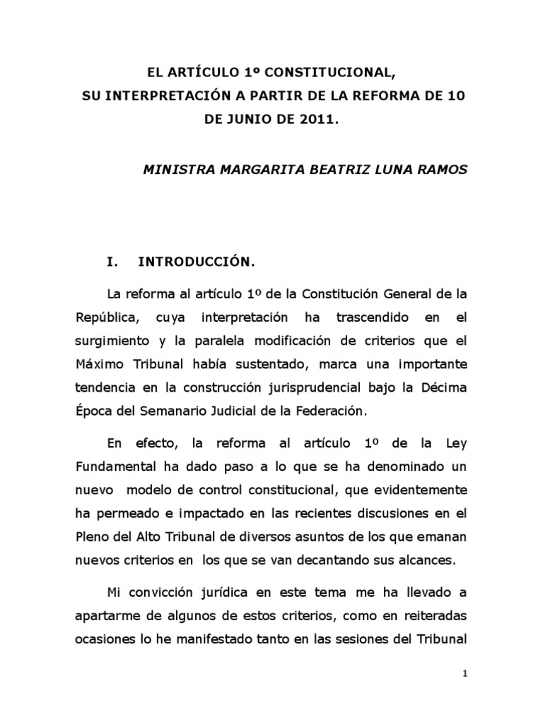 EL ARTICULO 1o CONSTITUCIONAL SU INTERPR | PDF | Constitución | Regulación