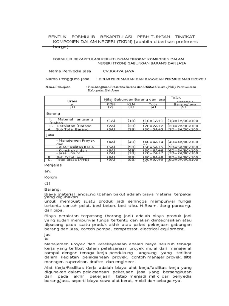 Formulir Rekapitulasi Tingkat Komponen Dalam Negeri Tkdn - Riset Formulir Rekapitulasi Tingkat Komponen Dalam Negeri Tkdn - Riset