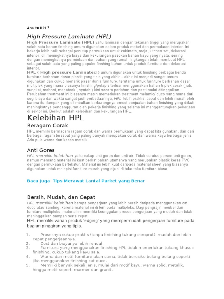 Kelebihan HPL: High Pressure Laminate (HPL) | PDF