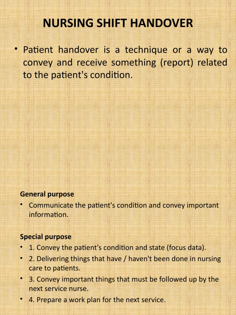 Nursing Shift Handover | PDF | Nursing | Patient