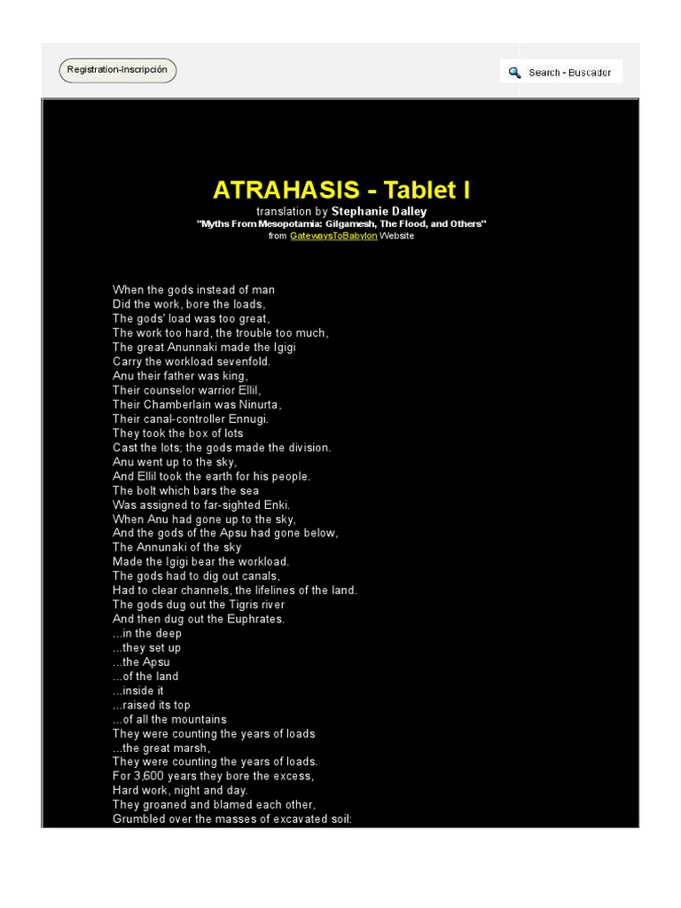 Atrahasis - Tablet I: Registration-Inscripción | PDF | Ancient Near ...