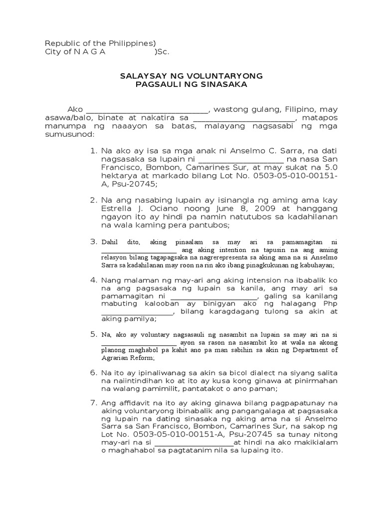 Affidavit of Voluntary Surrender | PDF