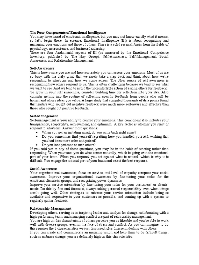 The Four Components of Emotional Intelligence | PDF | Emotional ...