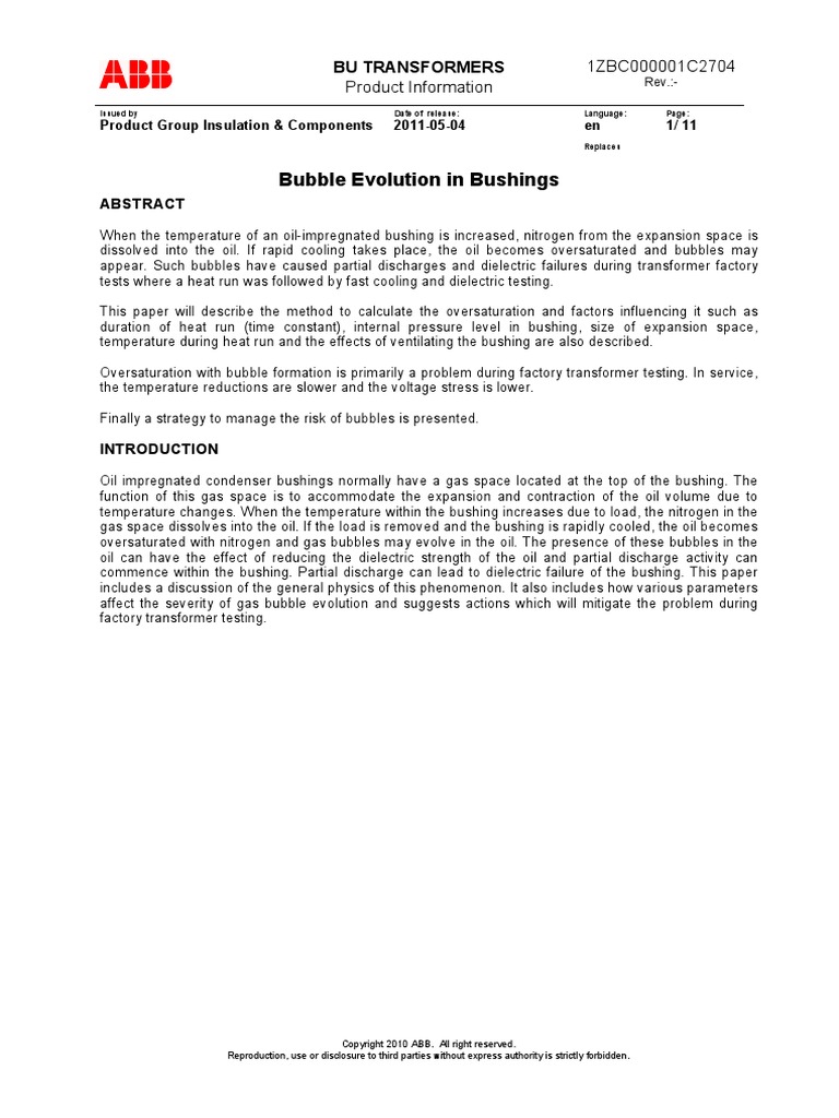Bubble Evolution in Bushings: Bu Transformers | PDF | Gases | Transformer