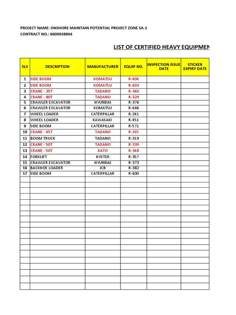 Heavy Equipment Log Sheet Sample | PDF