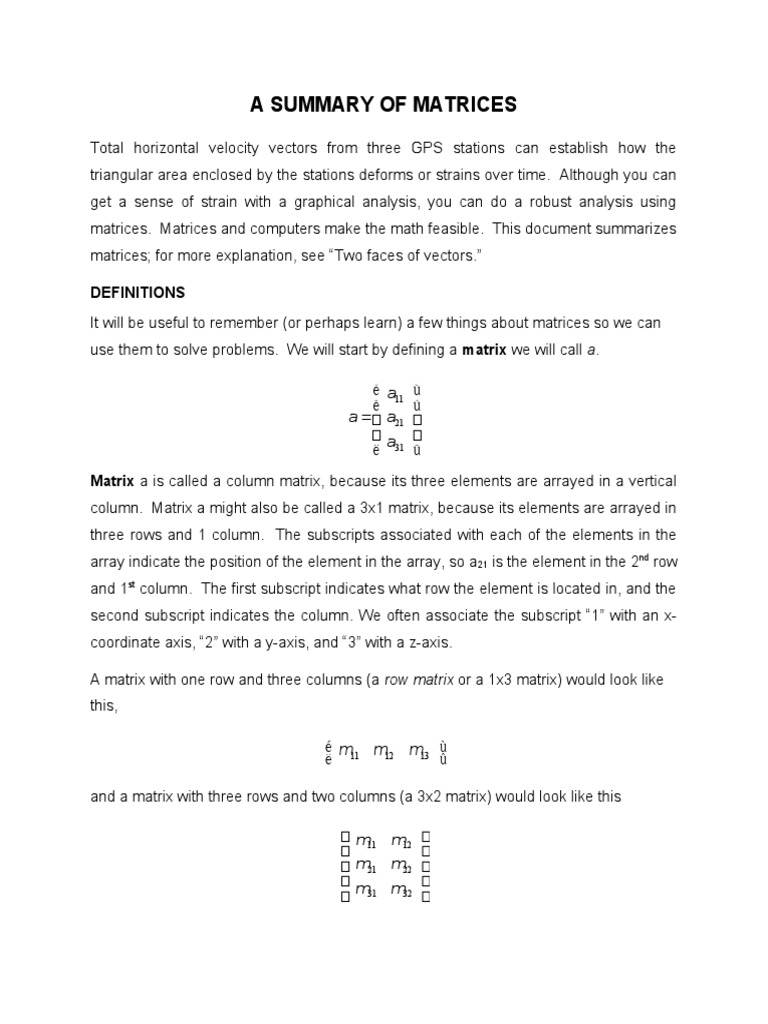 Report A SUMMARY OF MATRICES | PDF | Matrix (Mathematics) | Abstract ...