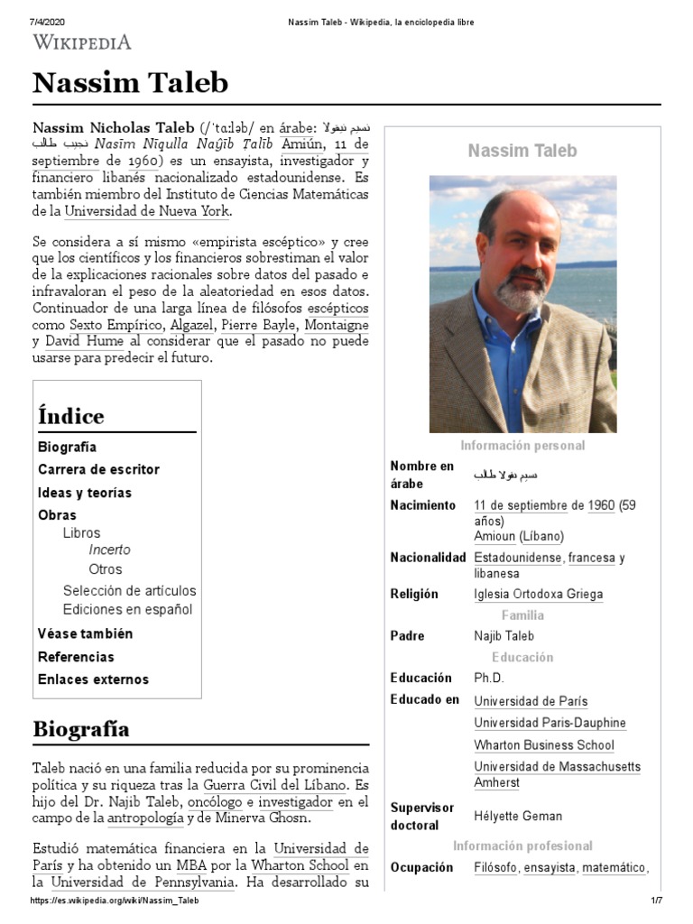 Nassim Taleb Biografia | PDF | Science | Ciencia y Tecnología