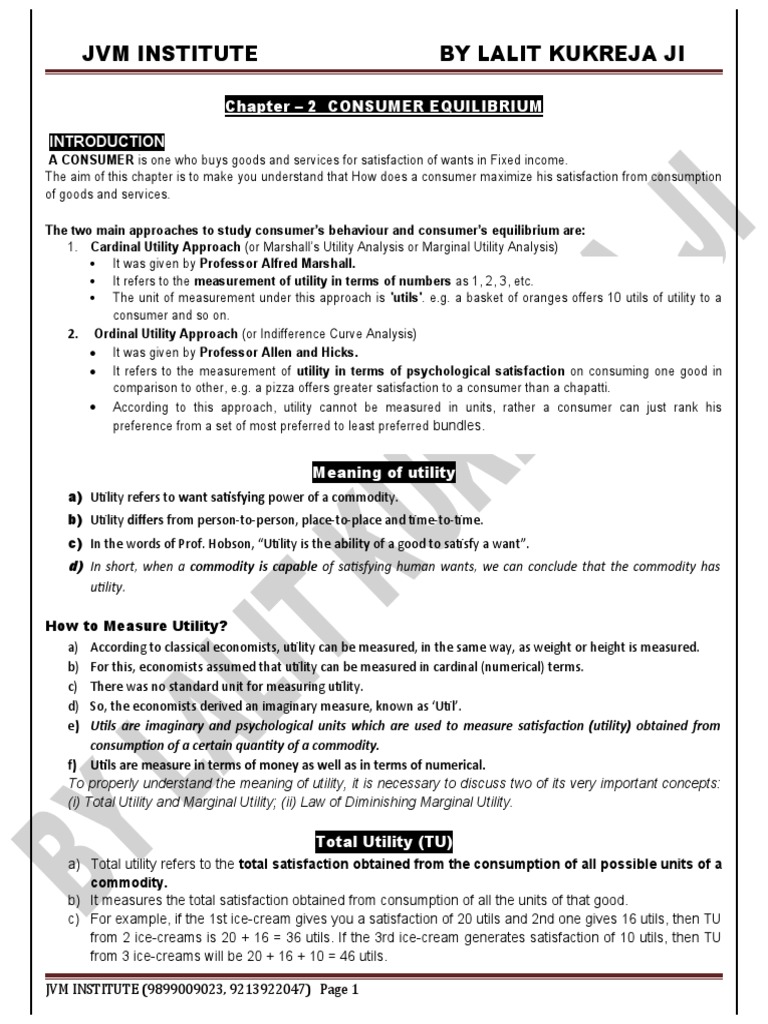 Micro Ch 2 Consumer Equilibrium Pdf Utility Economic Equilibrium