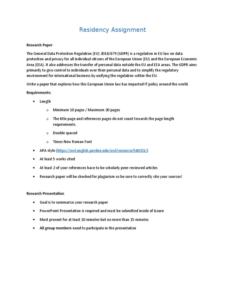 Residency Assignment: Research Paper | PDF