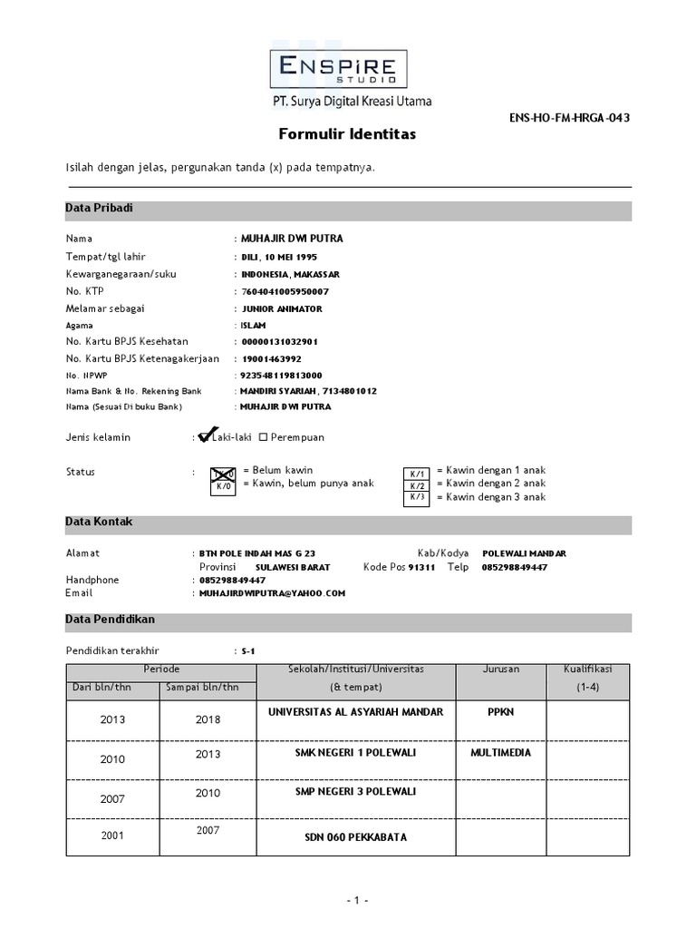 Formulir Identitas. | PDF