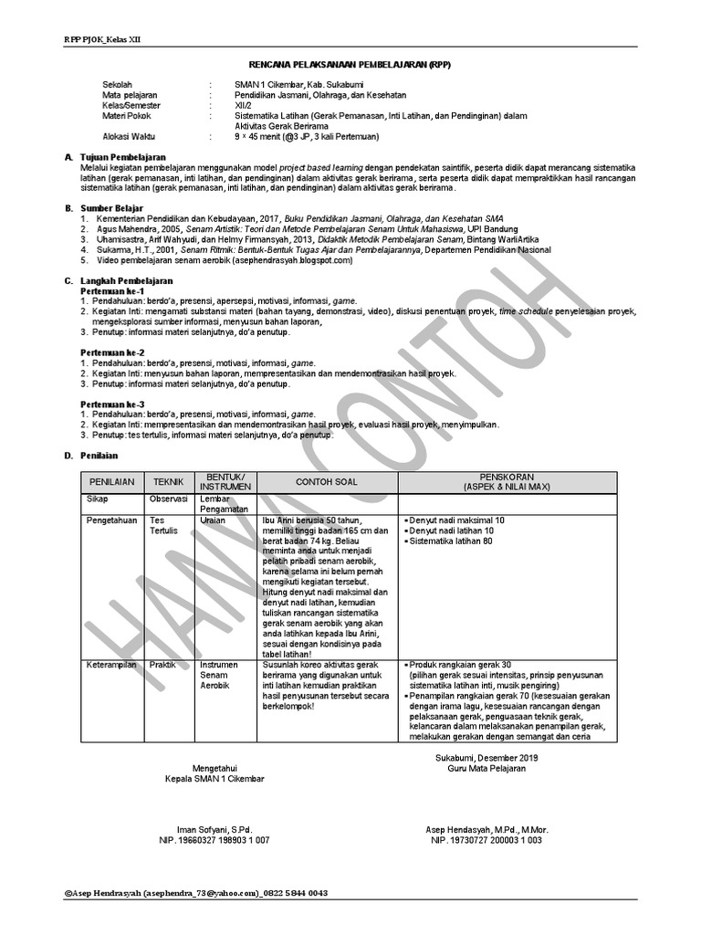 3.7. Aktivitas Berirama - 12 - RPP PJOK - Contoh 1 LBR - Asep Hendrasyah PDF | PDF