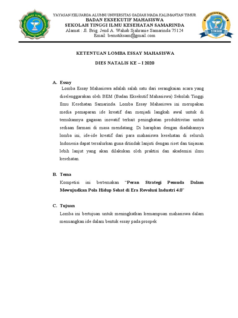 Lomba Essay Mahasiswa STIKSAM 2020 | PDF