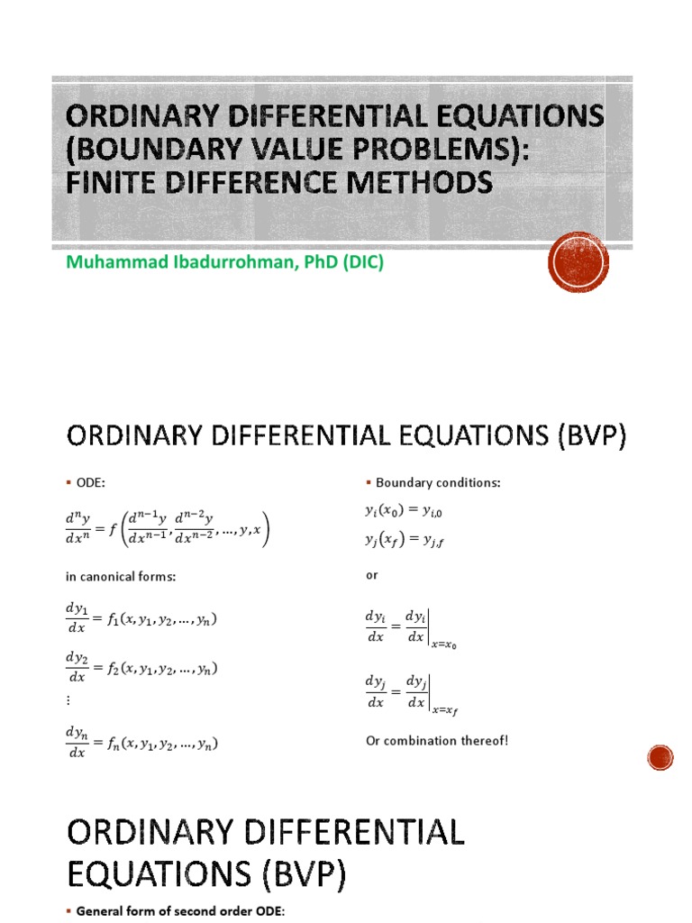 Lecture 3 - ODE (BVP) - Finite Difference | PDF | Ordinary Differential Equation | Equations