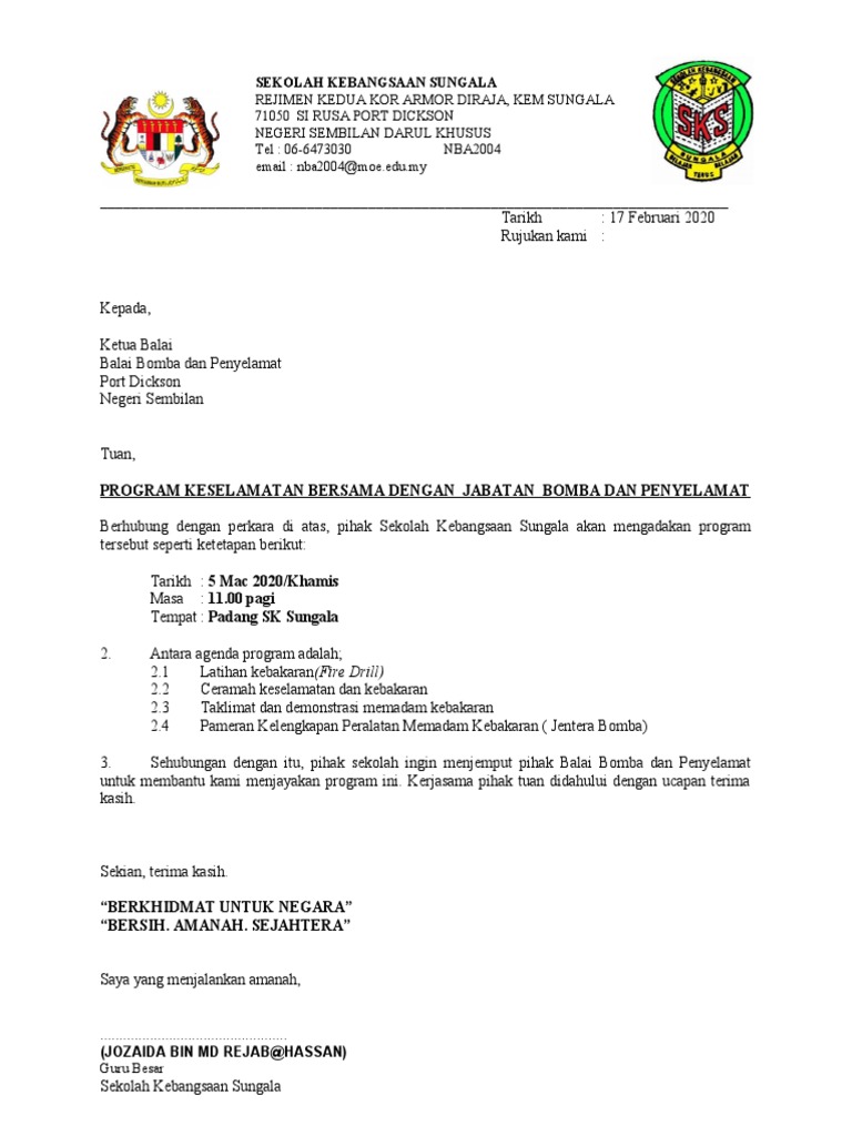 Surat Program Keselamatan Bersama Bomba | PDF