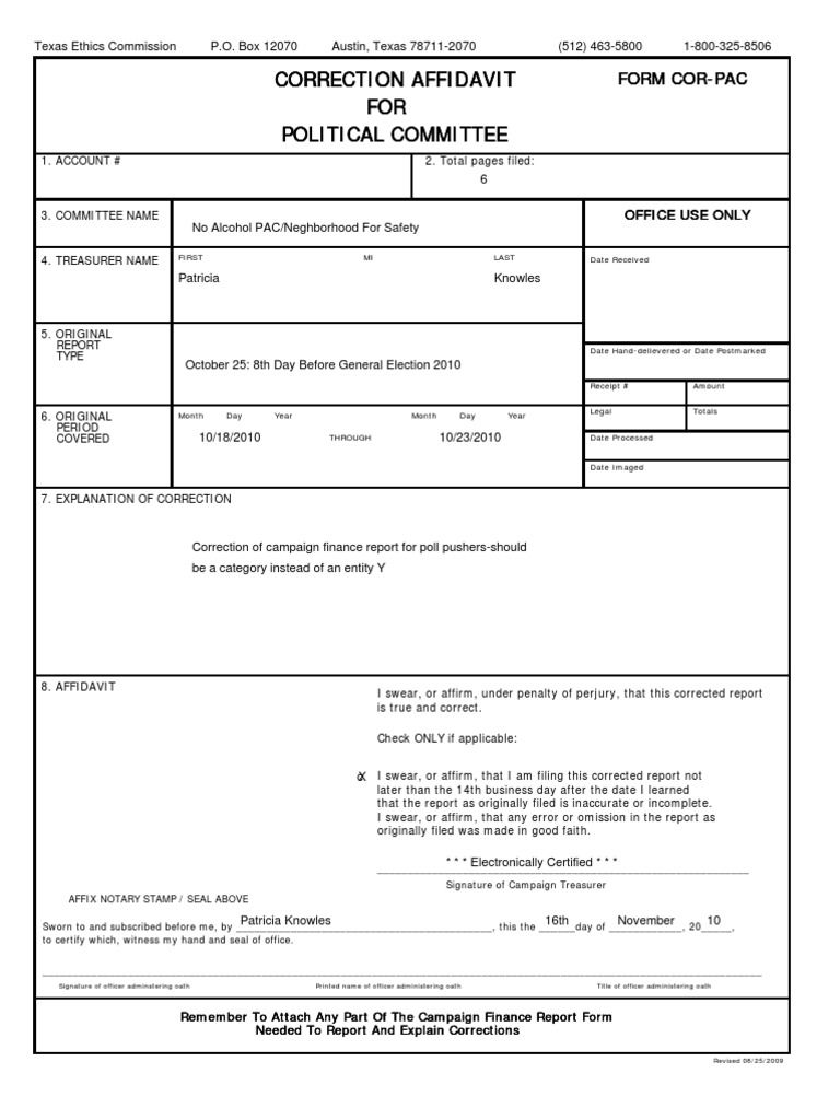 No Alcohol PAC REVISED Campaign Finance Report | PDF