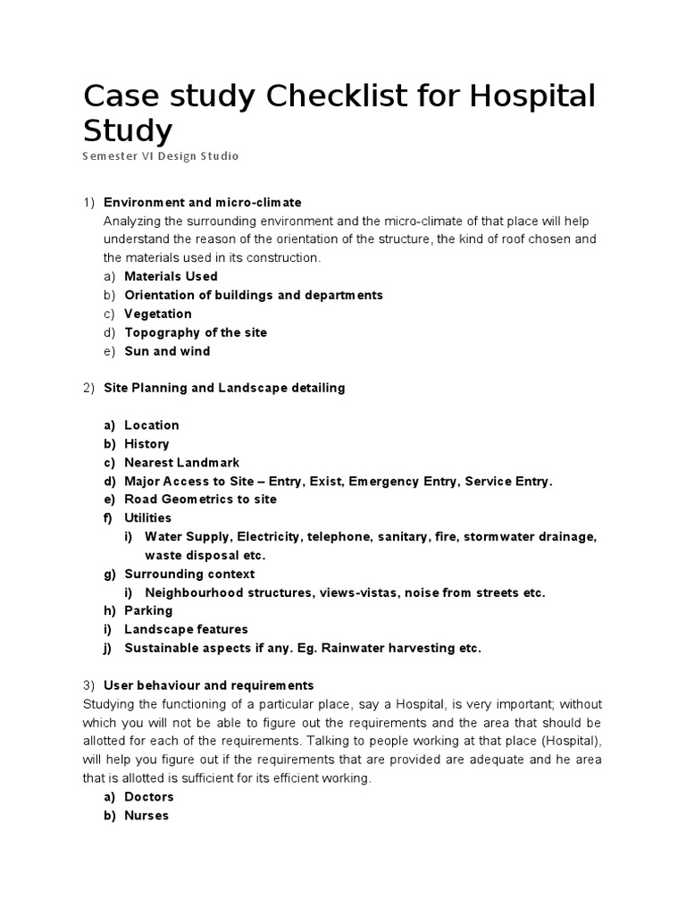 Hospital Case Study Checklist | PDF | Accessibility | Elevator