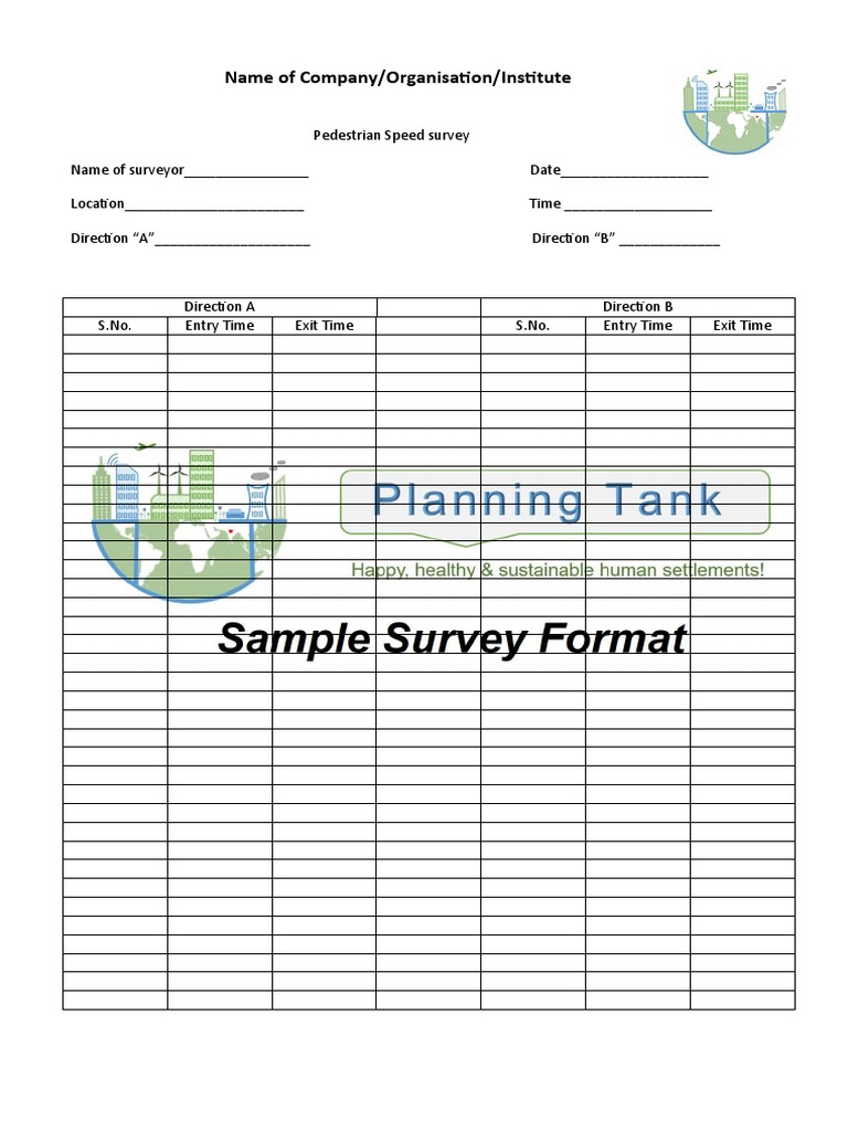 Pedestrian Speed Survey Data Template | PDF