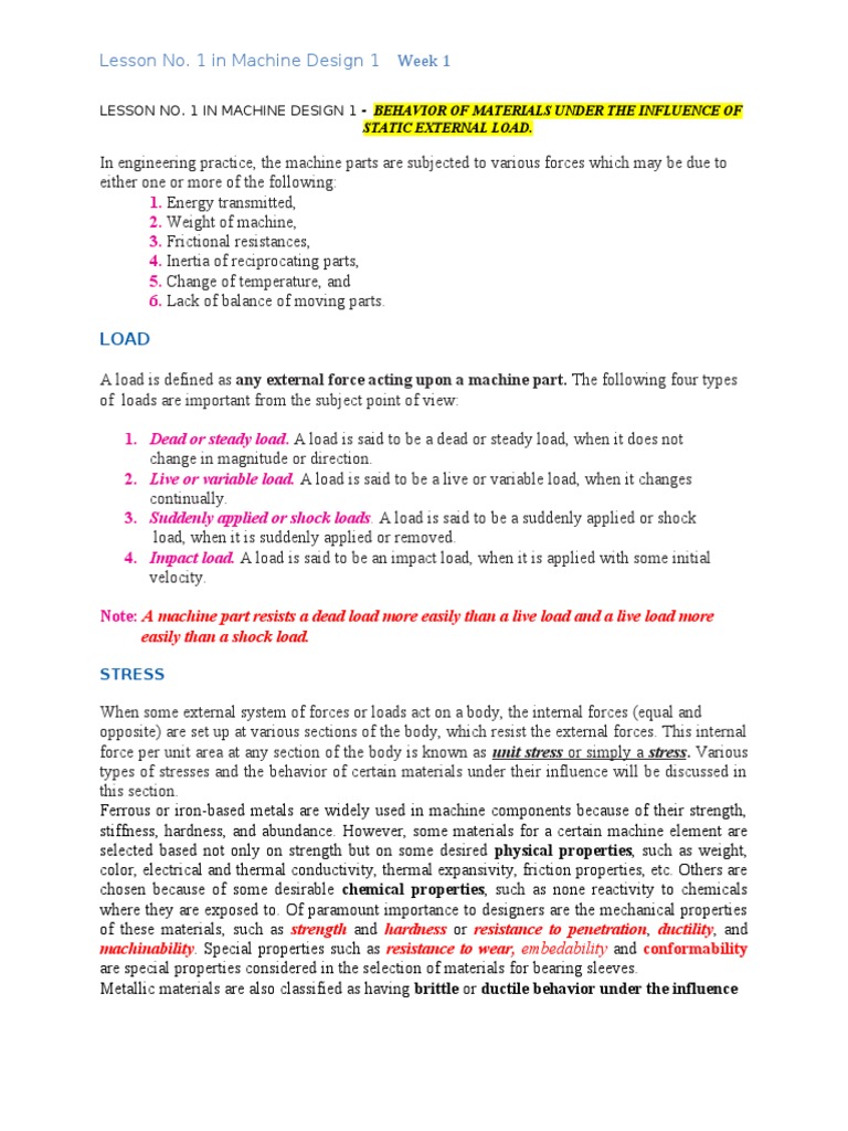 LESSON NO. 1 in Machine Design 1 | PDF | Ultimate Tensile Strength ...