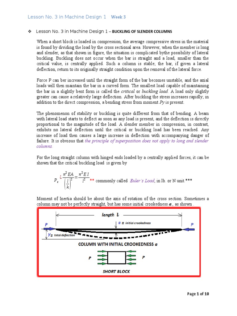 Lesson No. 3 in Machine Design 1 | PDF | Buckling | Column