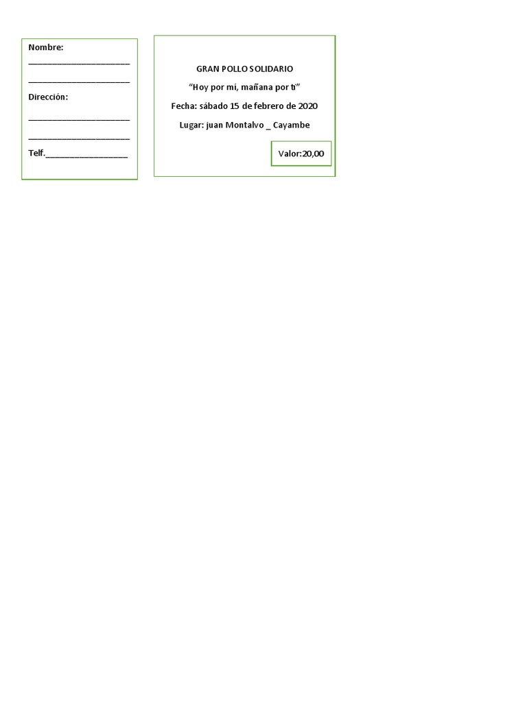 Recibo de donación para el proyecto Gran Pollo Solidario en Cayambe del 15 de febrero de 2020 | PDF