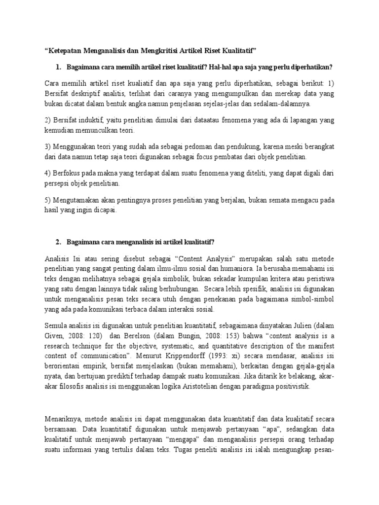 Ketepatan Menganalisis Dan Mengkritisi Artikel Riset Kualitatif | PDF