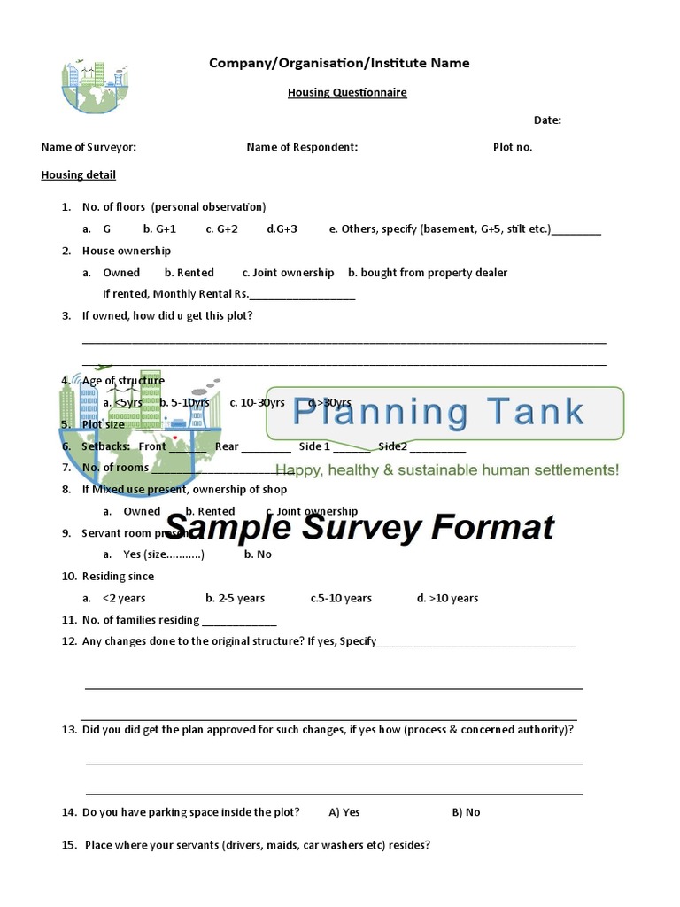 Housing Survey Questionnaire Format | PDF | Buildings And Structures ...