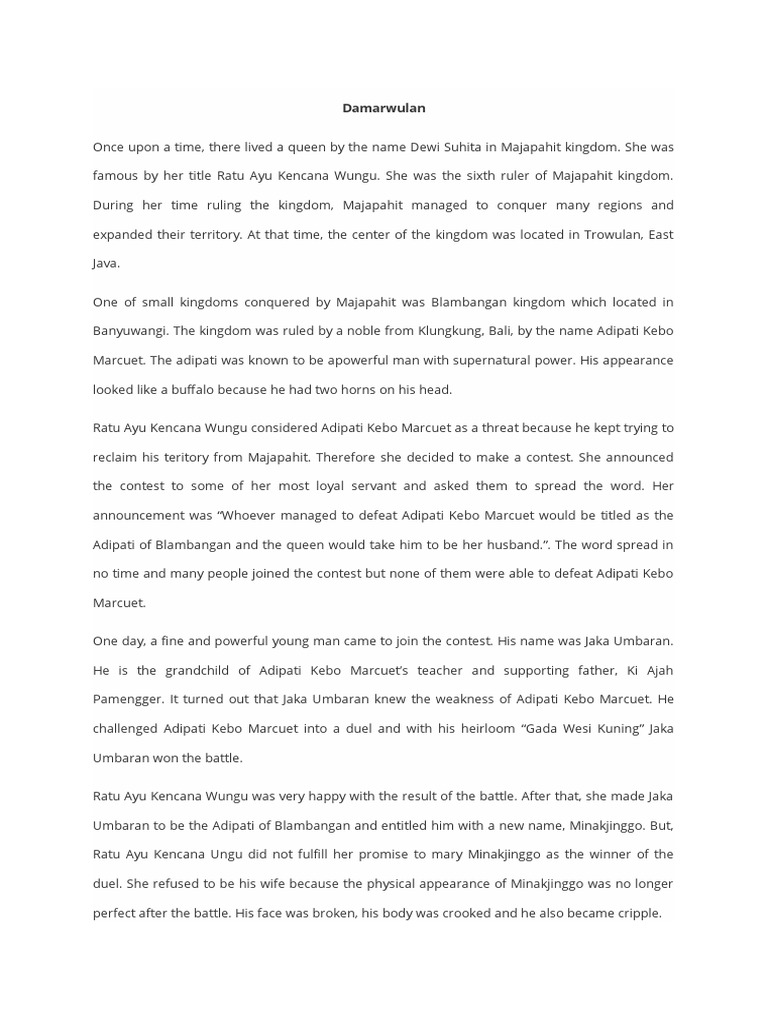 Story of Damar Wulan | PDF