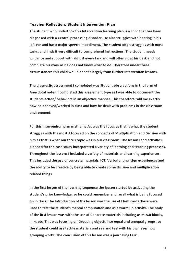 Intervention Plan Reflection | PDF | Educational Technology | Classroom
