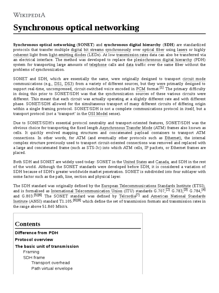 Synchronous Optical Networking | PDF | Network Architecture ...