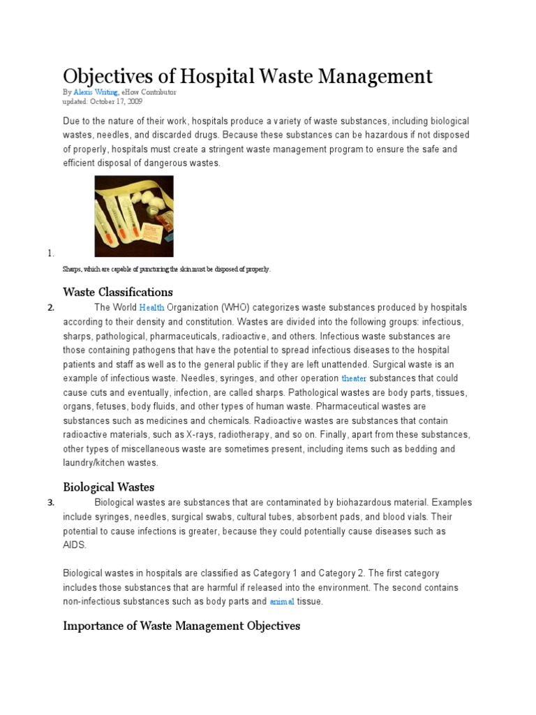 Objectives of Hospital Waste Management | PDF | Waste Management | Waste