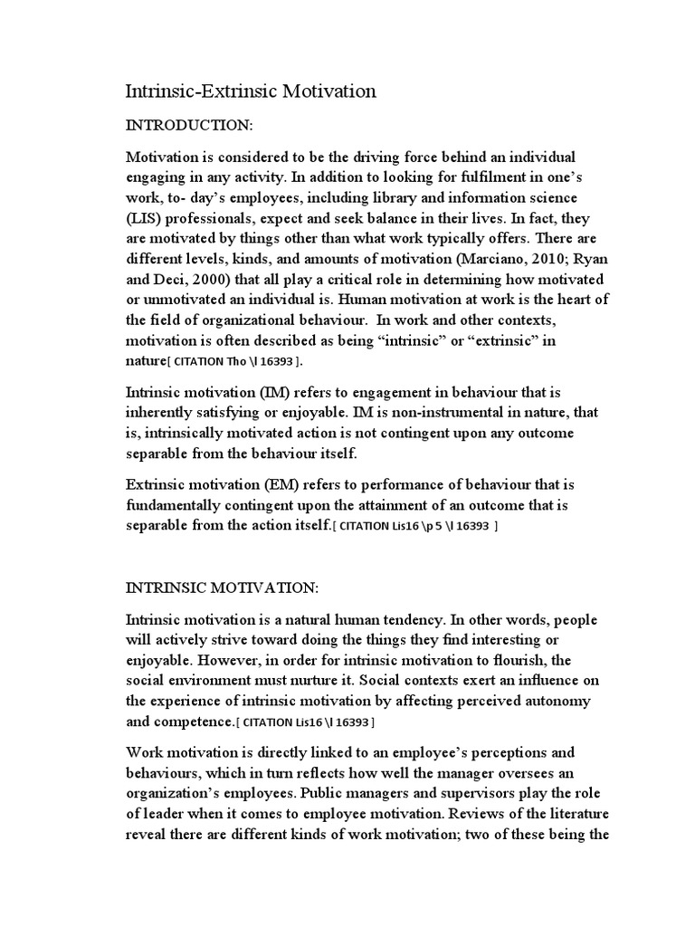 Intrinsic and Extrinsic Motivation | PDF | Motivation | Motivational
